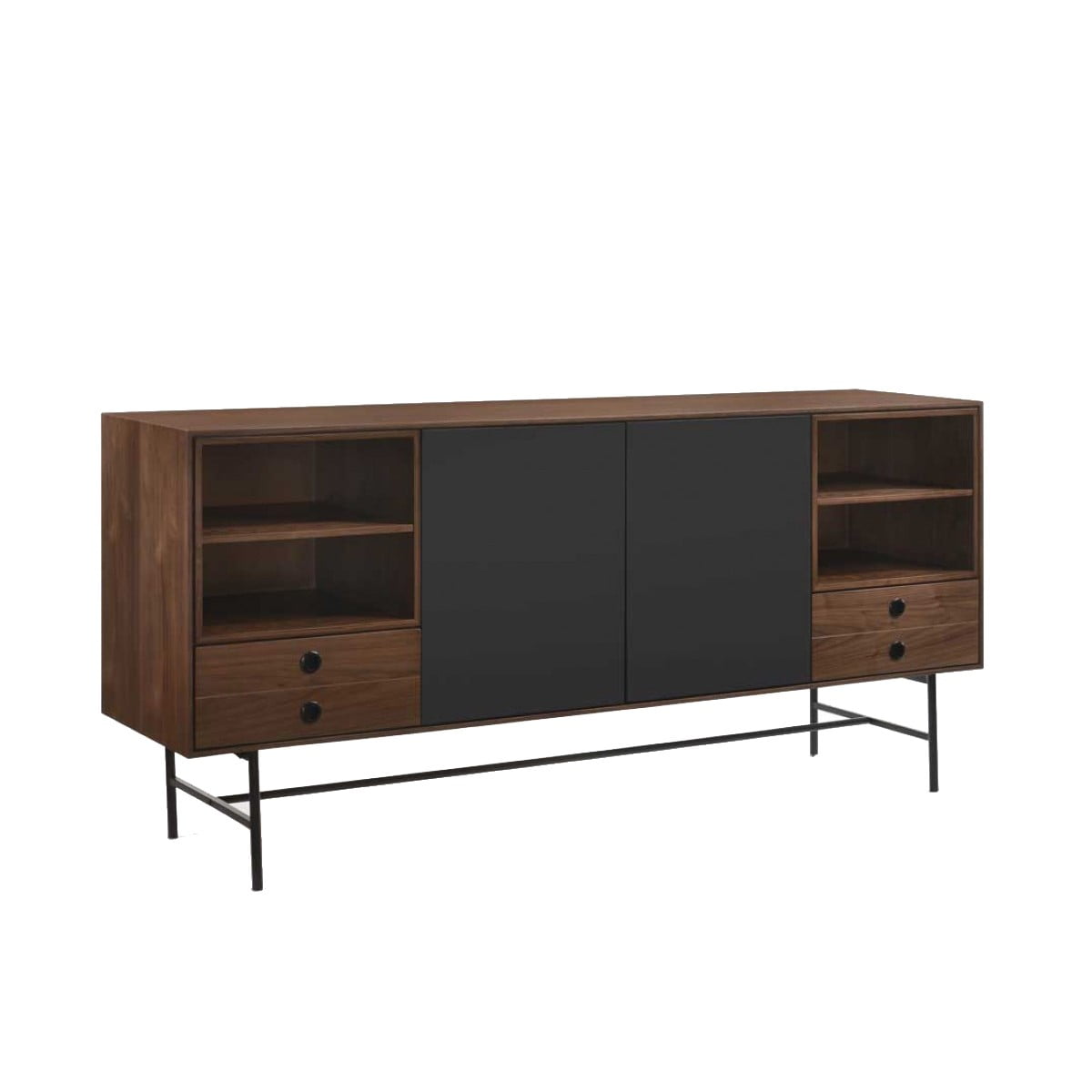 4 Drawer Buffet with 4 Open Compartments and Metal Legs, Brown and Gray ...