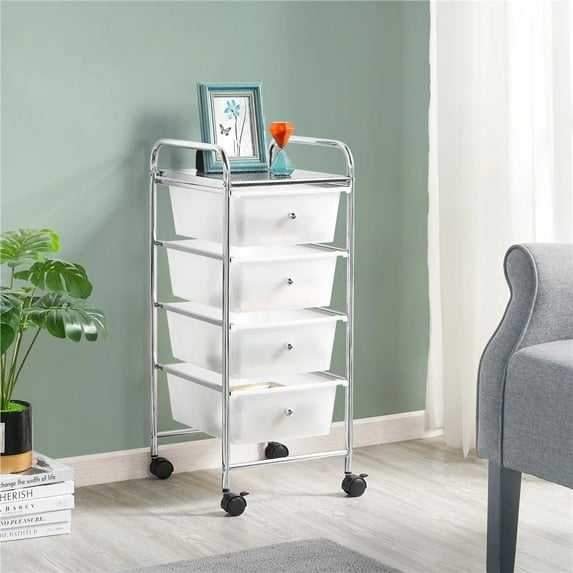 4-Drawer Cart Storage Bin Organizer Rolling with Plastic Drawers ...