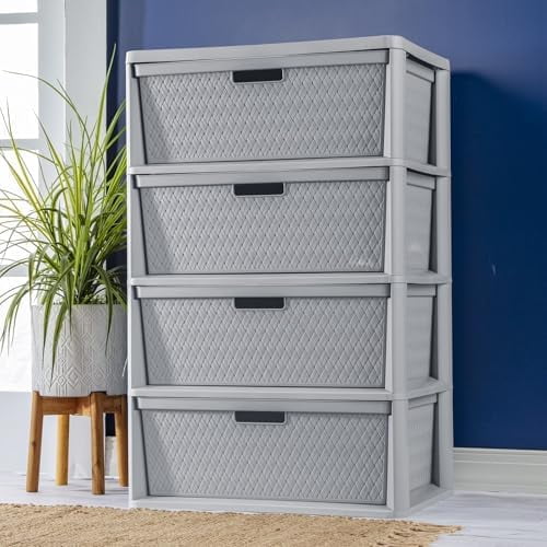 4 Drawer Dresser Tower, Light Gray - Cross-Weave Design with Removable ...