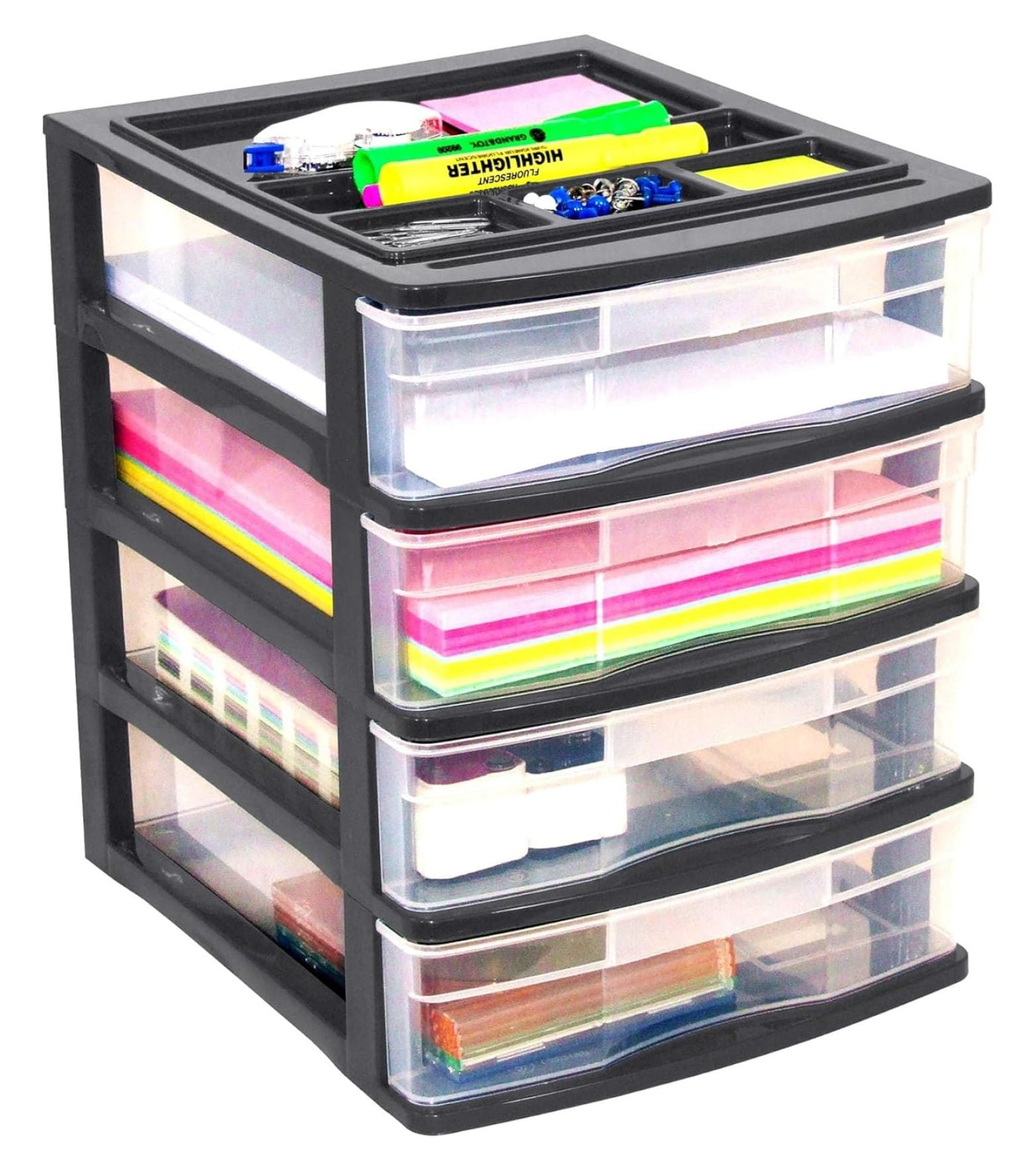 4-Drawer Desktop and Countertop Storage Organizer Drawer Set, Black ...