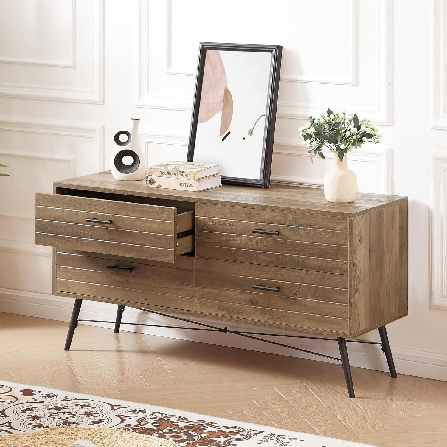 4 Drawer Dresser for Bedroom, Mid-Century Modern TV Dresser & Chest of ...
