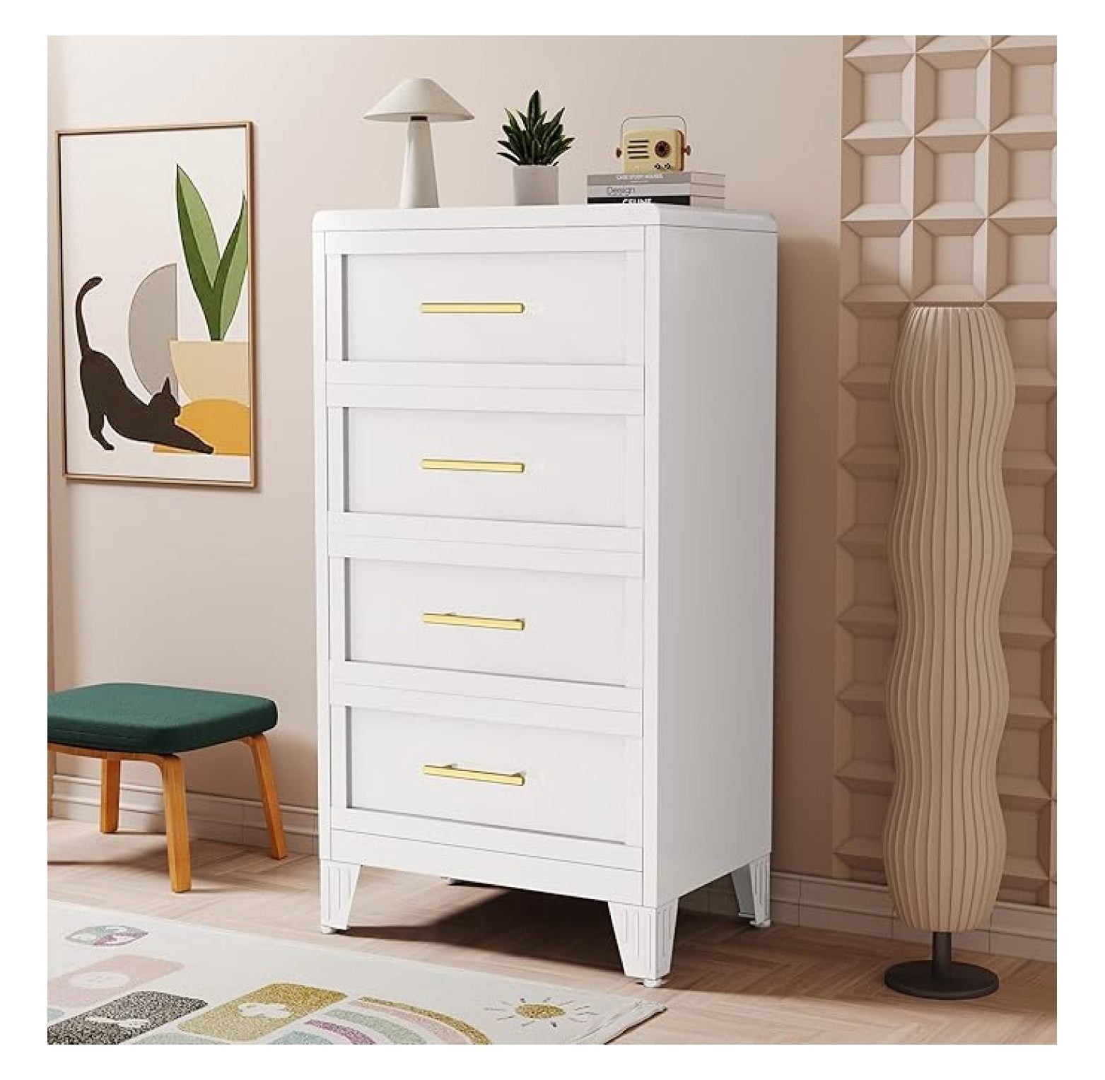 4 Drawer Dresser Metal, Tall Chest of Drawers for Bedroom, Steel ...