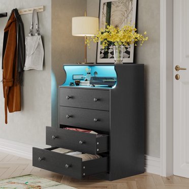 Meteorleg Dresser with Clothes Rack,4 Drawers Dresser with Charging ...