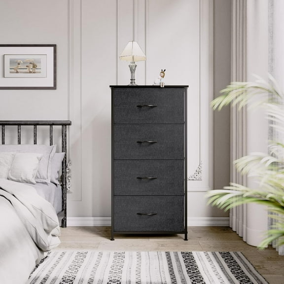 [ Classic Dresser] 4-Drawer Black Storage Cabinet - Metal Frame & Wood ...