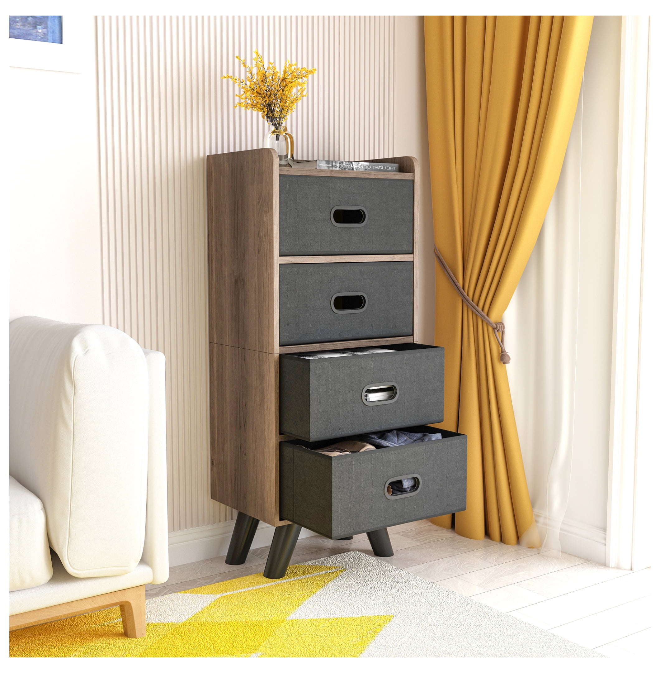 4 Drawer Fabric Dresser Storage Tower, 4-Tier Wide Drawer Dresser ...