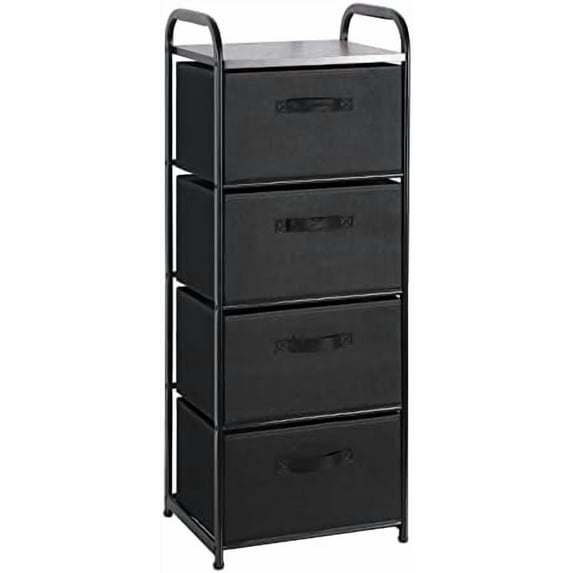 4 Drawer Fabric Dresser Tall Storage Tower, Dresser Chest with Wood Top ...