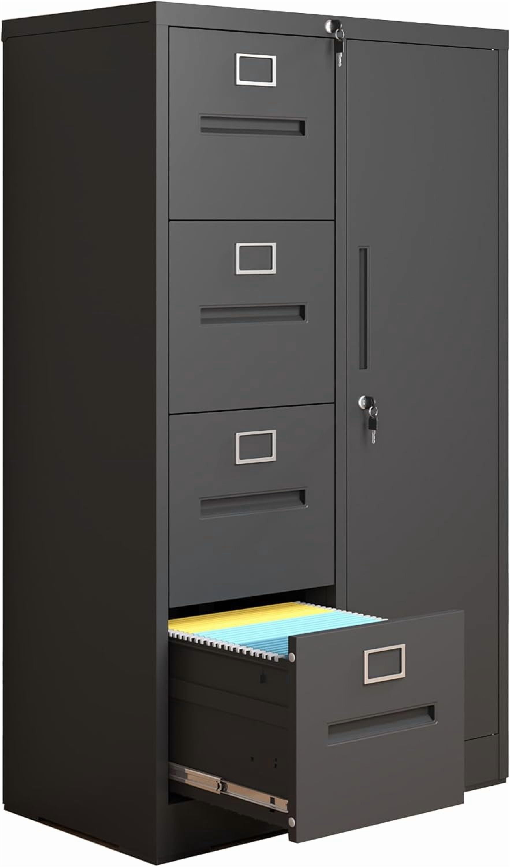 4 Drawer File Cabinet with 1 Door,Black Metal Storage Locker Cabinets ...