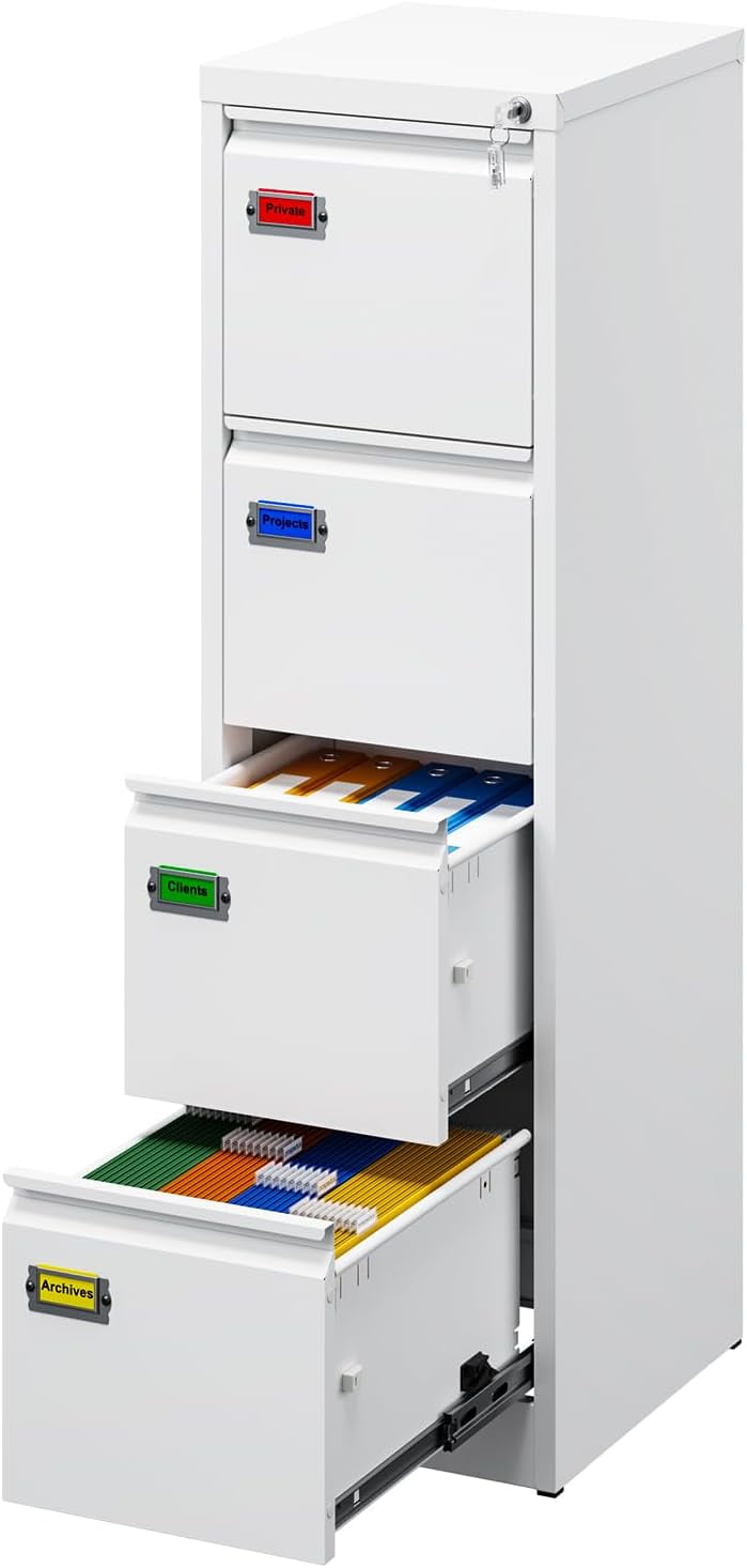 4-Drawer File Cabinet, 16.3" Deep Vertical Filing Cabinet with Lock ...