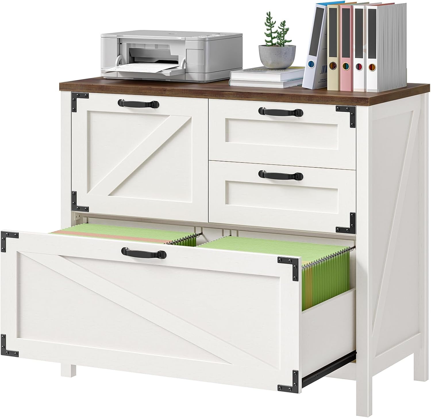 4 Drawer File Cabinet, Farmhouse Lateral Filing Cabinet Fits Files Letter/A4/Legal Size, Wooden ...