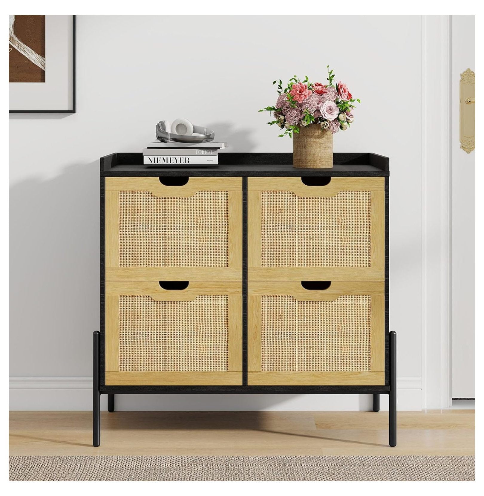4 Drawer File Cabinet, Lateral Filing Cabinet for Home Office Rattan ...