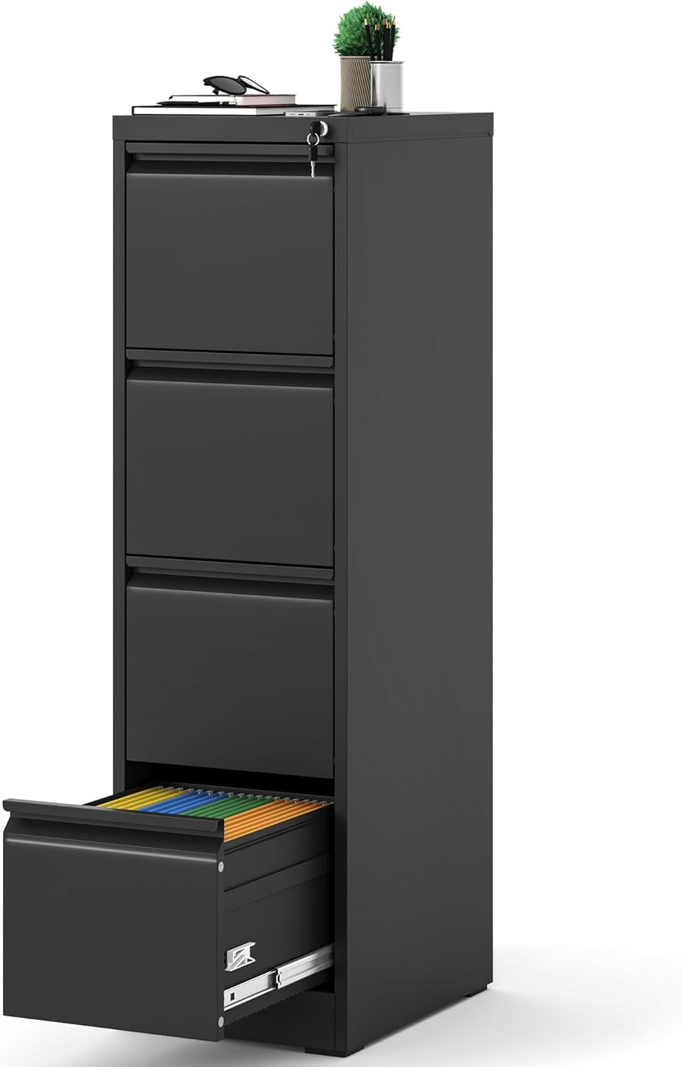 4 Drawer File Cabinet with Lock, 18" D Metal Vertical Filing Cabinets ...