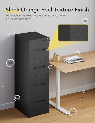 4 Drawer File Cabinet with Lock, Anti-Tip Metal Tall Filing Cabinet ...