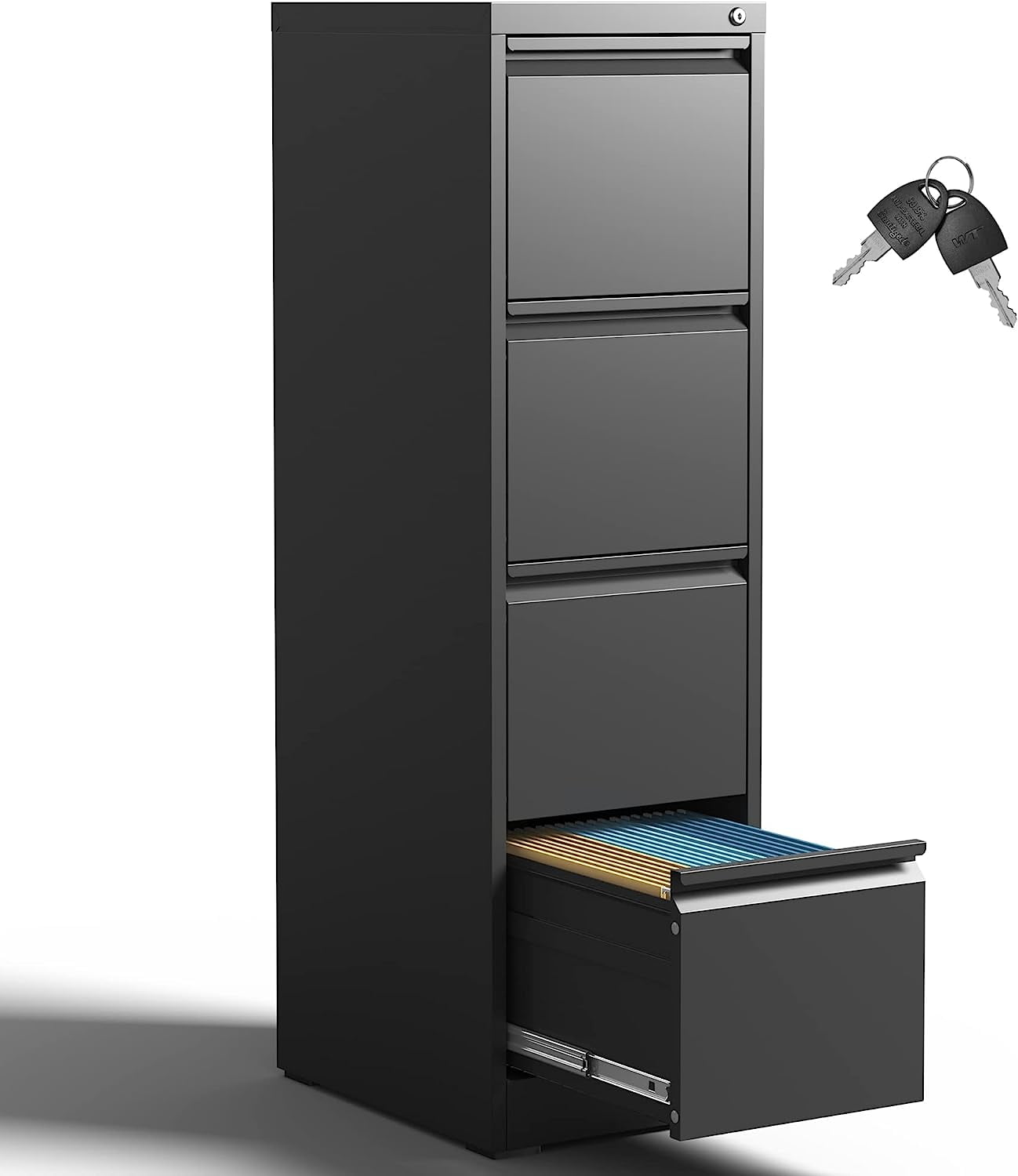 4 Drawer File Cabinet with Lock,Metal Filing Cabinets,Black Vertical ...