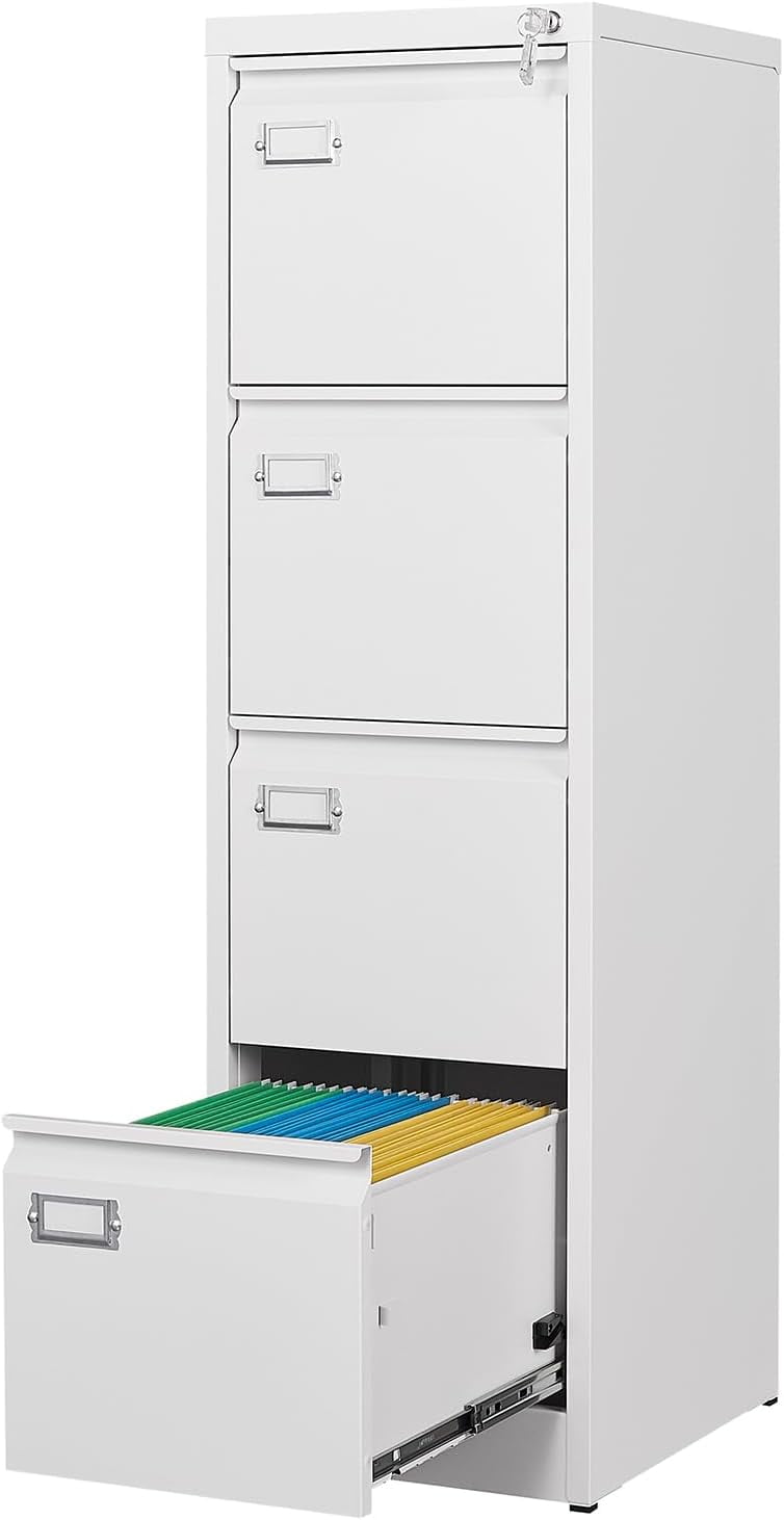 4 Drawer File Cabinet with Lock, Vertical Office File Cabinets, Metal ...