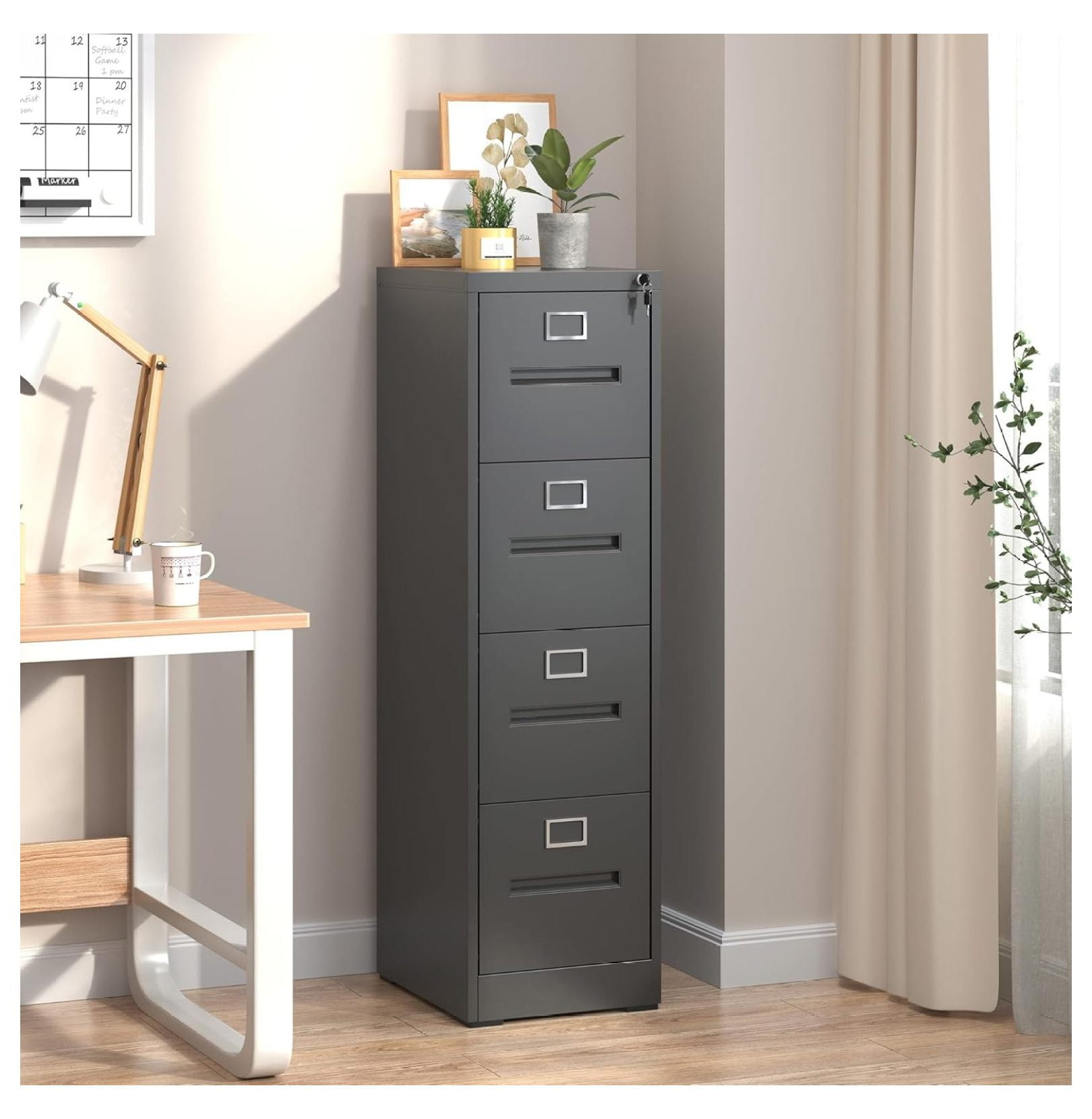 4 Drawer File Cabinet,Metal File Cabinets with Lock,Black Vertical File ...