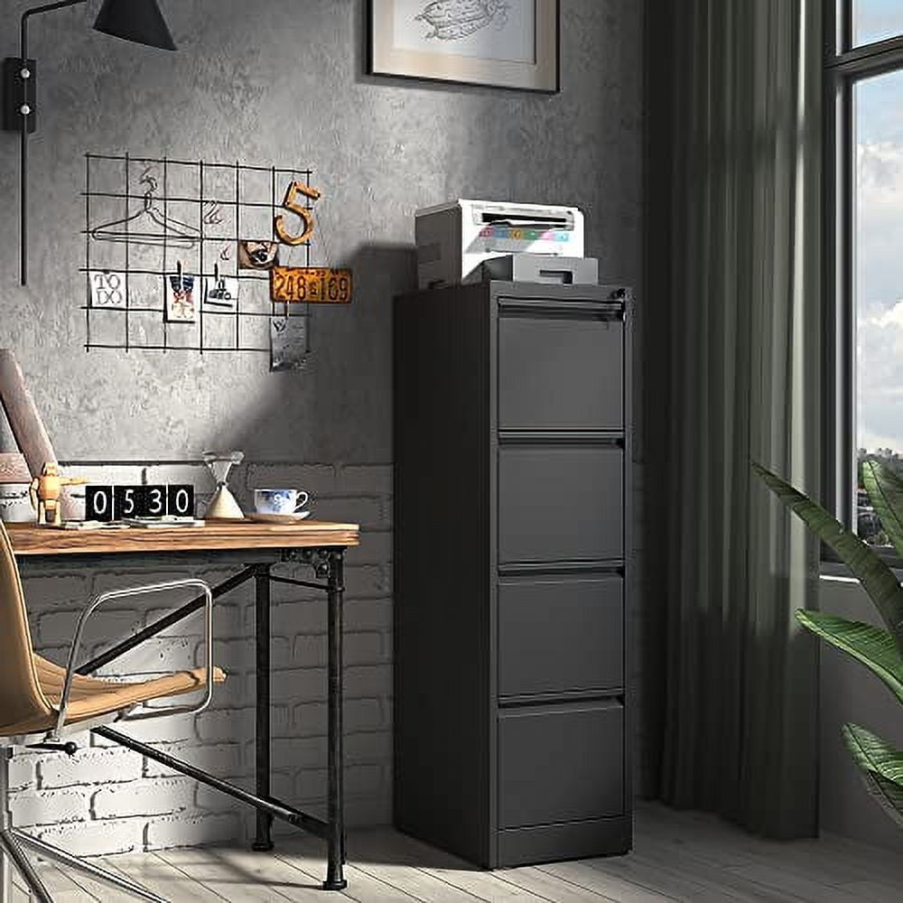 4 Drawer File Cabinet,Metal Filing Cabinets with Lock,Black Vertical ...