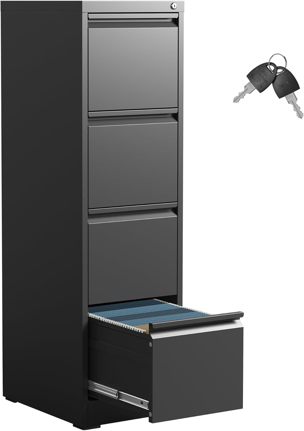 4 Drawer File Cabinet,Metal Filing Cabinets with Lock,Black Vertical ...