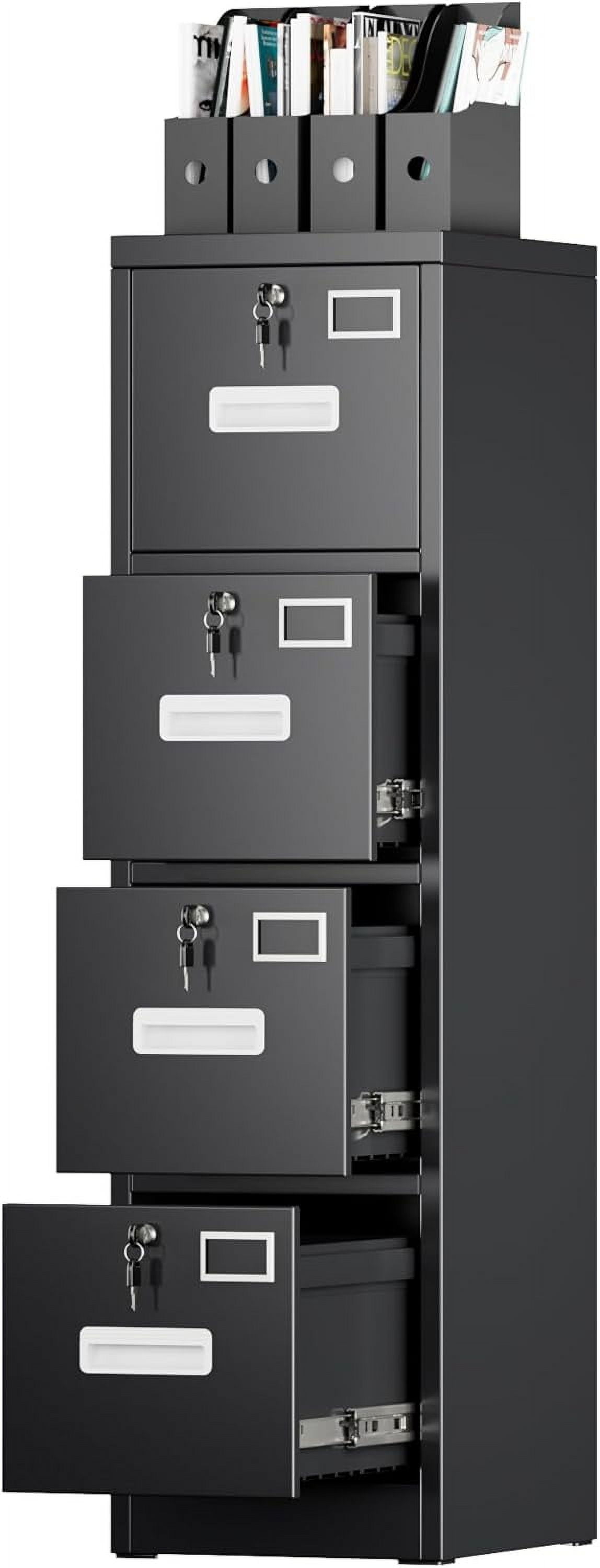 4 Drawer File Cabinet, Metal Vertical Black Filing Cabinets with Lock ...