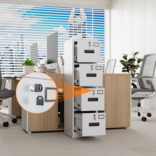 4 Drawer File Cabinet, Metal Vertical Office Filing Cabinet with 4 ...