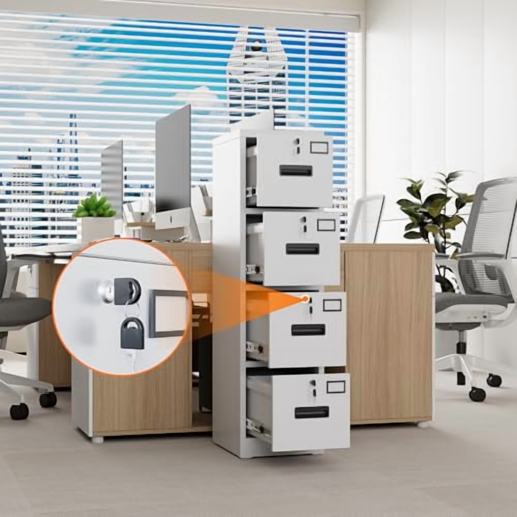4 Drawer File Cabinet, Metal Vertical Office Filing Cabinet with 4 ...