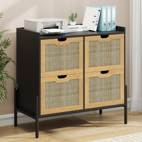 4 Drawer File Cabinet, Rattan Lateral Filing Cabinet Fits Files Letter ...