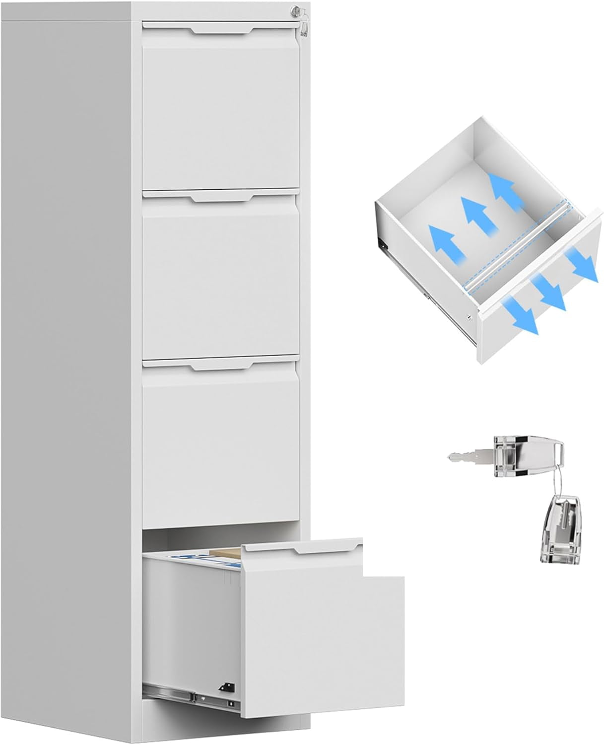 4 Drawer File Cabinet, Vertical Filing Cabinets for Home Office, 17.8 ...