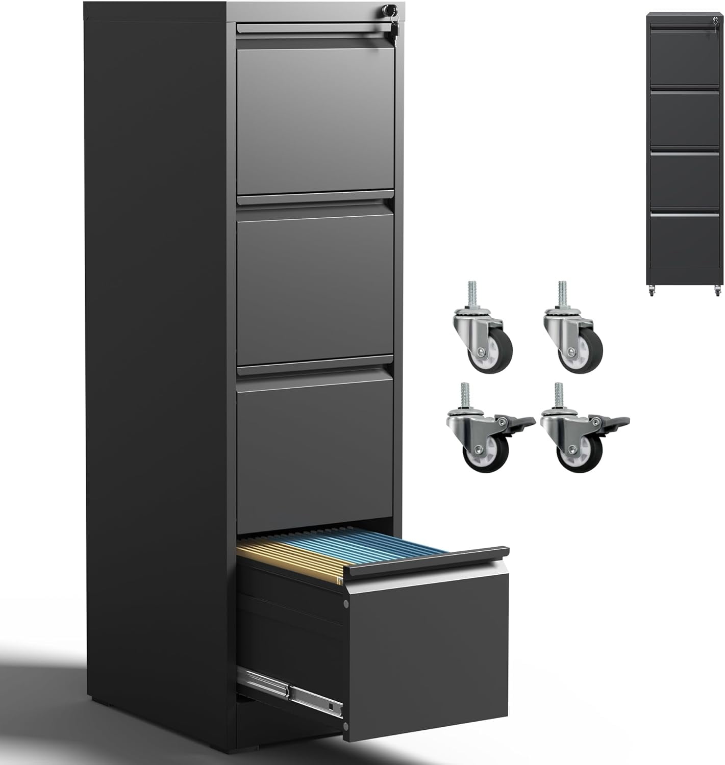 4 Drawer File Cabinet with Wheels,Metal Mobile Filing Cabinets with ...