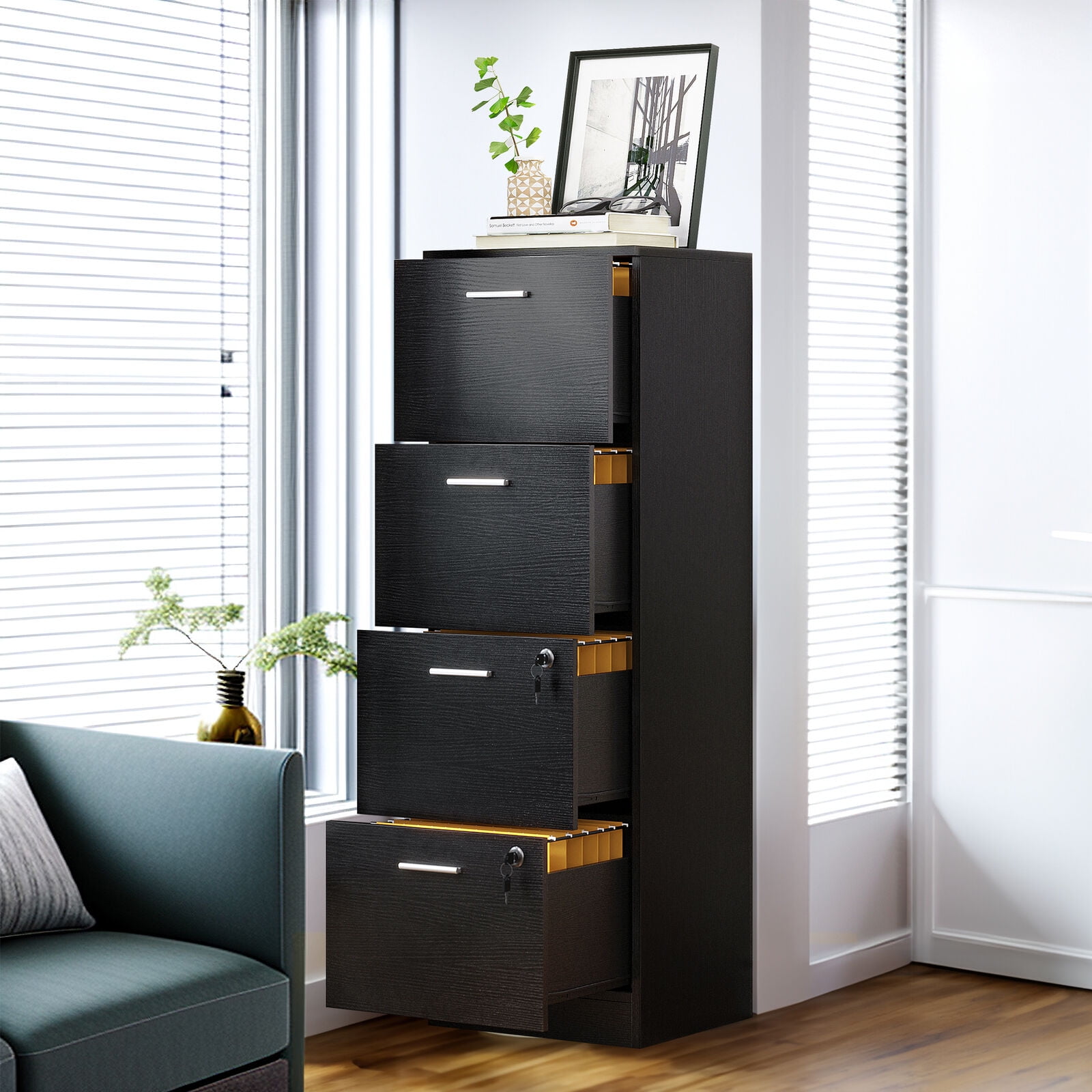 4-Drawer File Cabinet with Lock, Filing Cabinet for Letter A4-Sized ...