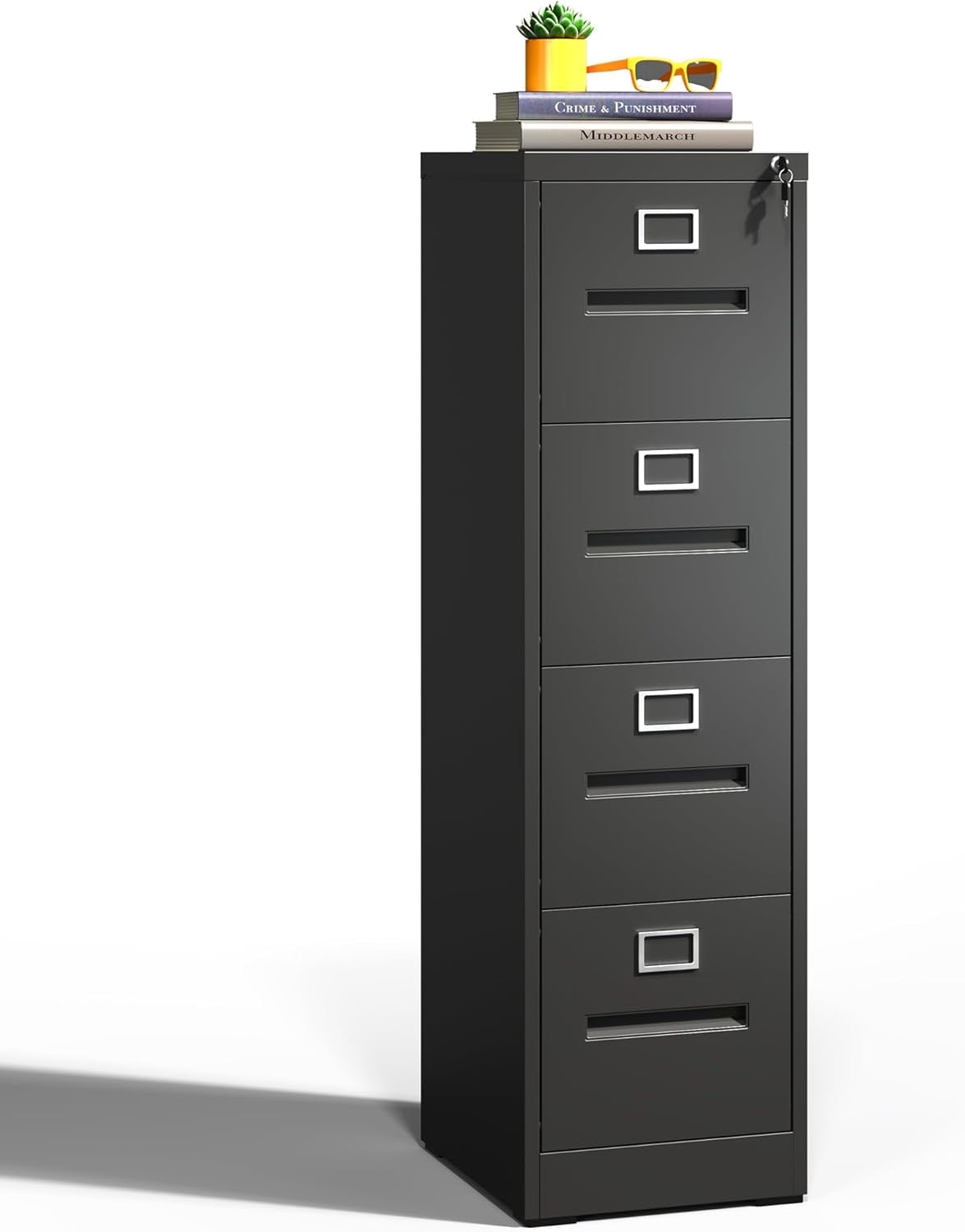 4 Drawer File Cabinets with Lock, Black Vertical Filing Cabinet for ...