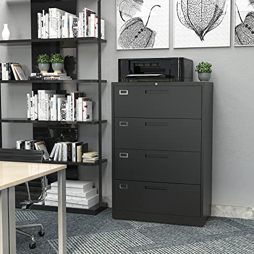 4 Drawer Filing Cabinet with Lock Metal Lateral File Cabinet Office ...