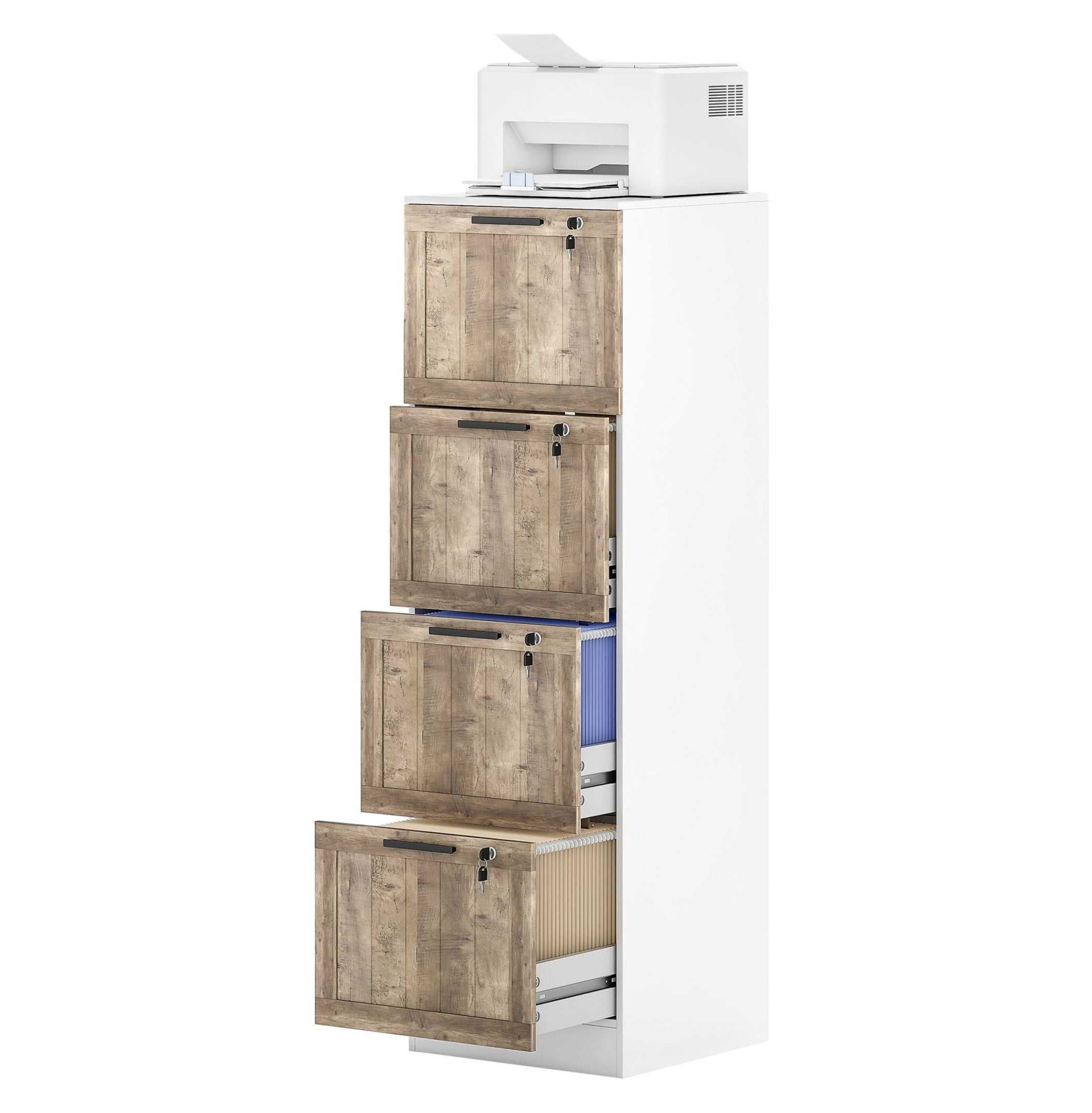 4 Drawer Filing Cabinet, White Farmhouse File Cabinet with Lock, A4 ...