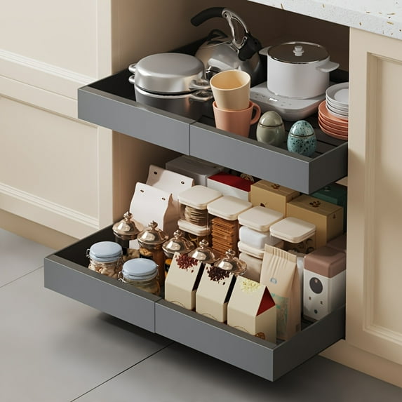 4-Drawer Heavy-Duty Slide-Out Cabinet Organizer with Adjustable Width ...