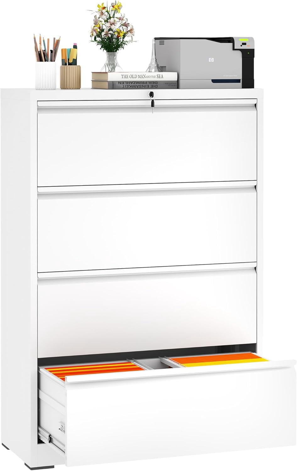 4 Drawer Lateral File Cabinet with Lock, Metal Filing Cabinets for Home ...