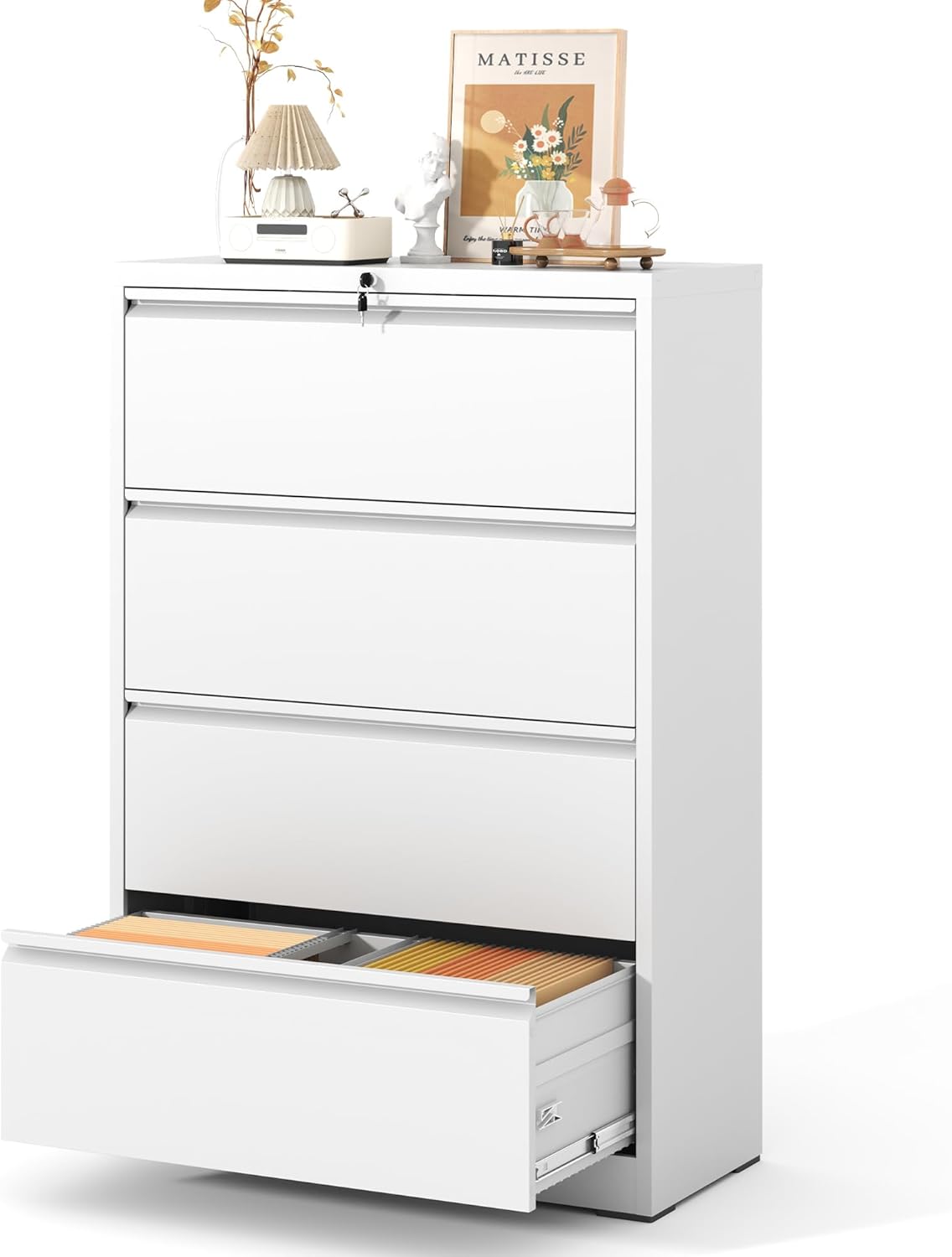 4 Drawer Lateral File Cabinet with Lock, Metal Lateral Filing Cabinet ...