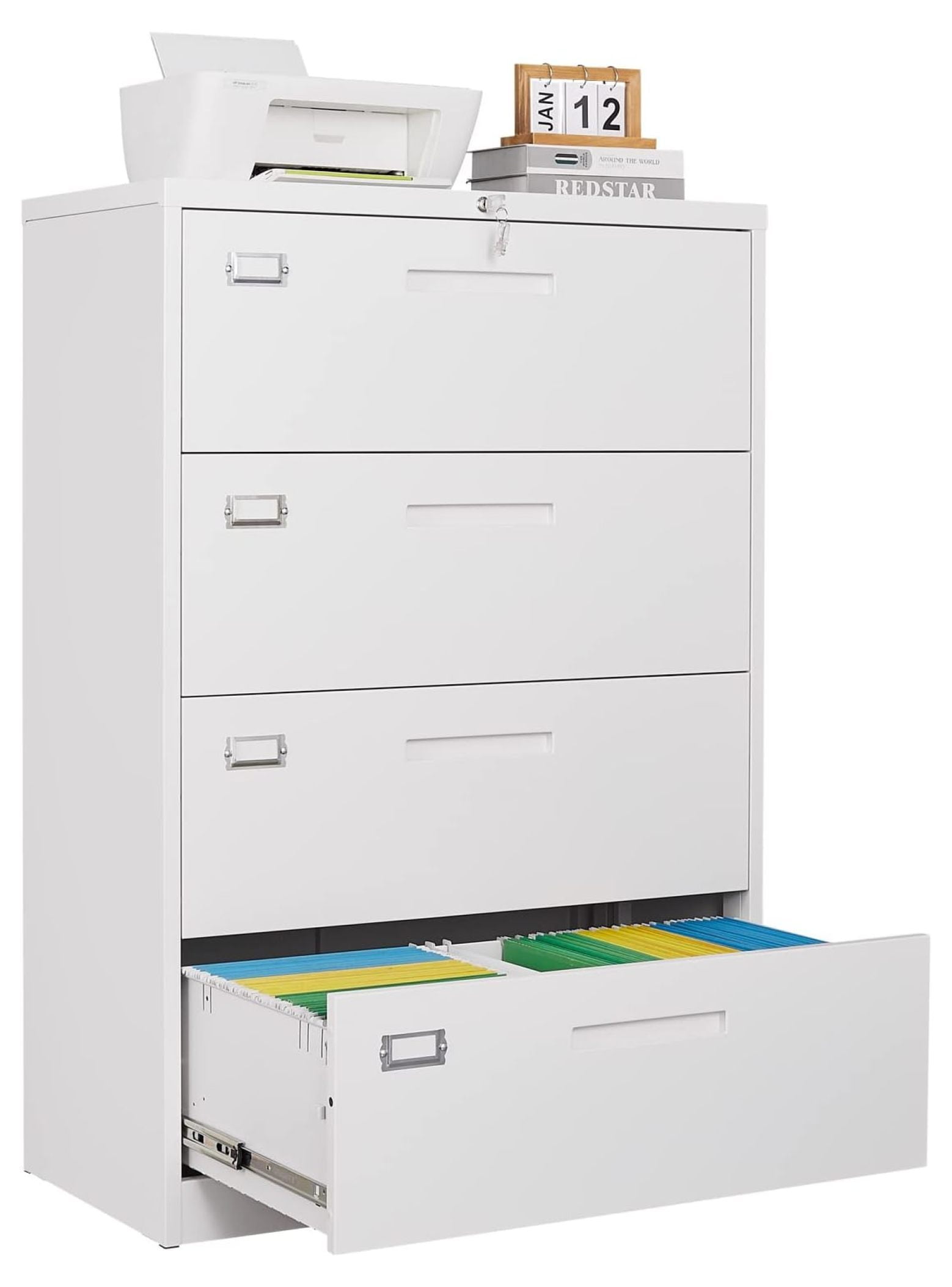 4 Drawer Lateral File Cabinet with Lock,White Lateral Filing Cabinet ...