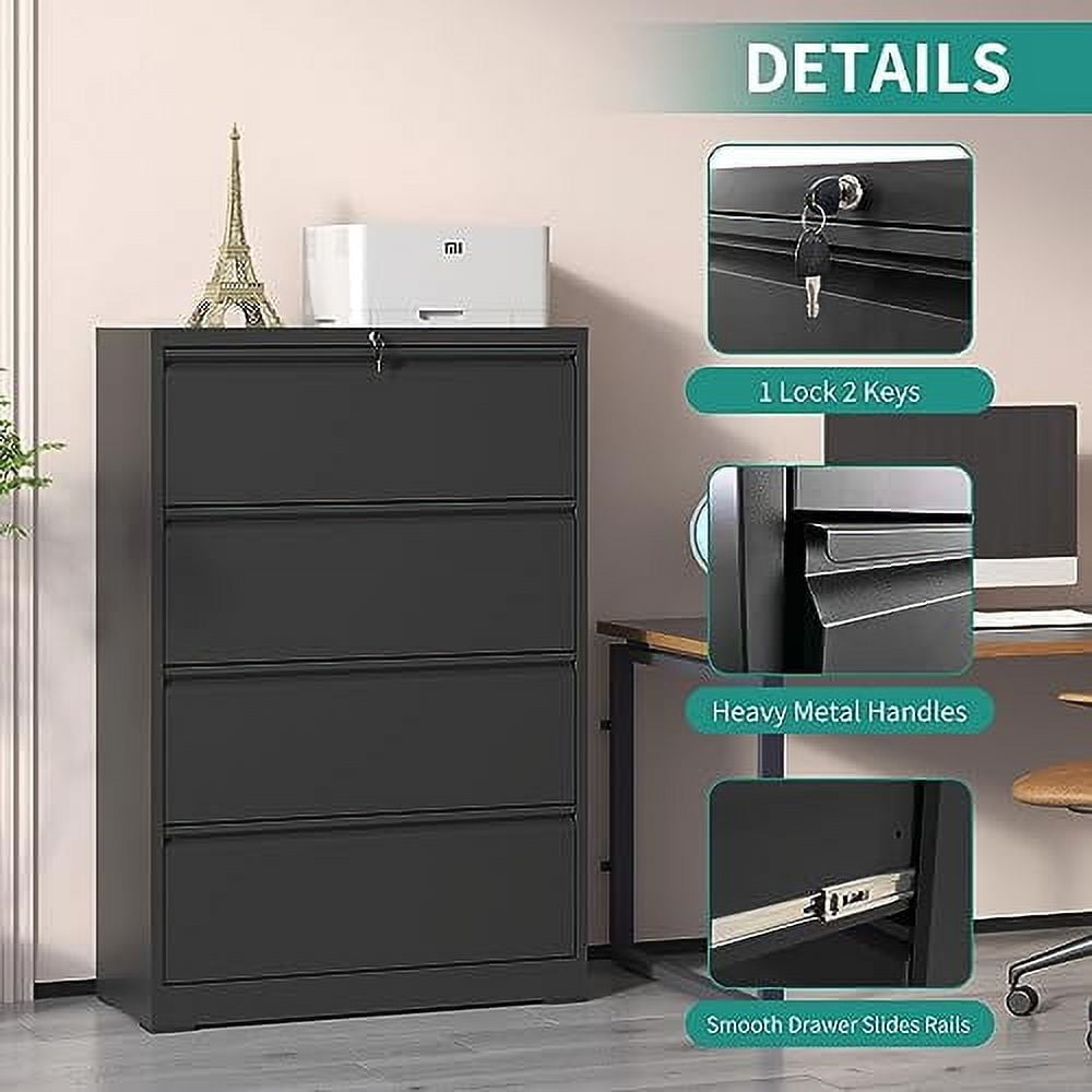 4 Drawer Lateral File Cabinet, Metal Filing Cabinets for Home Office ...