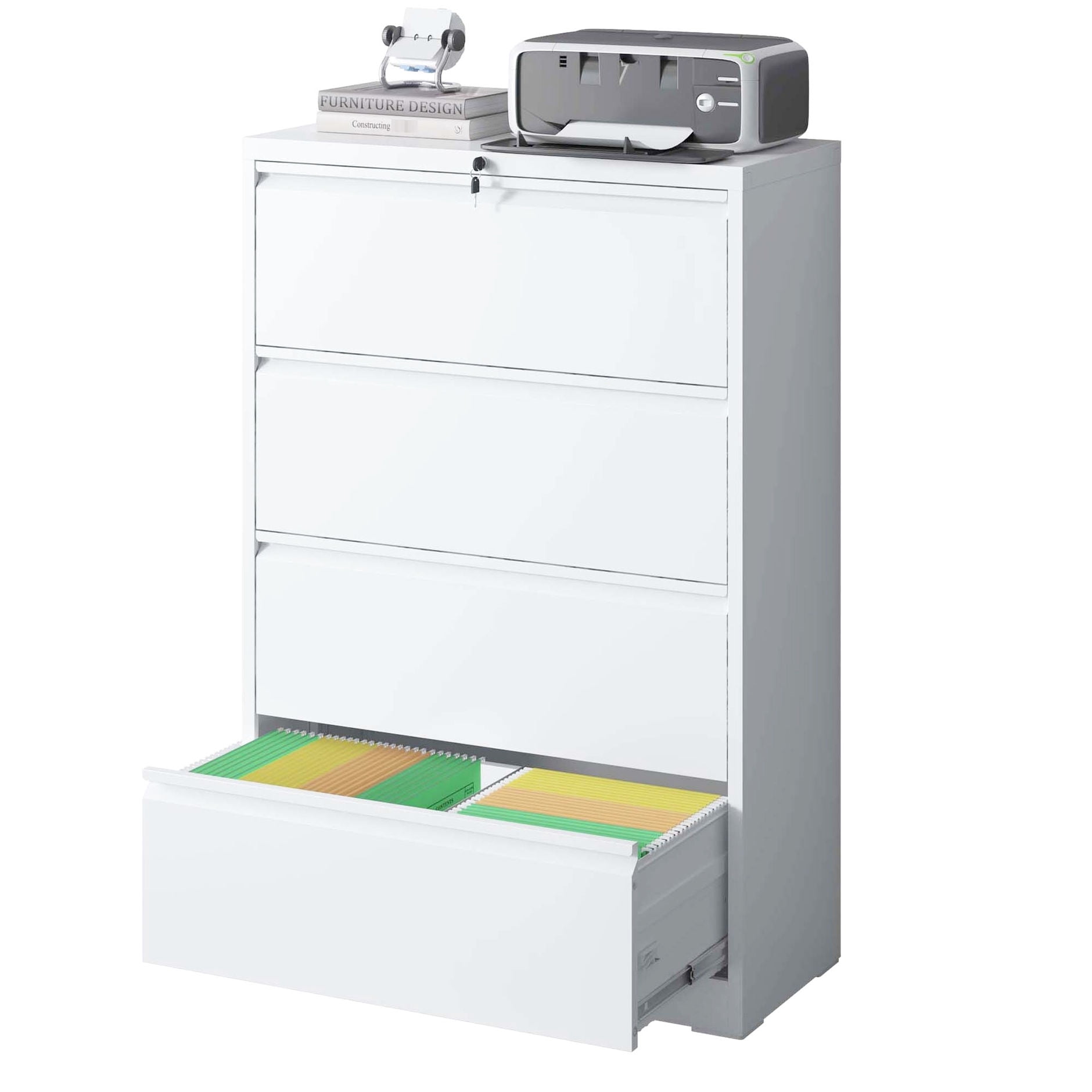 4-Drawer Lateral Filing Cabinet in White | Ideal for Office Use, Stores ...