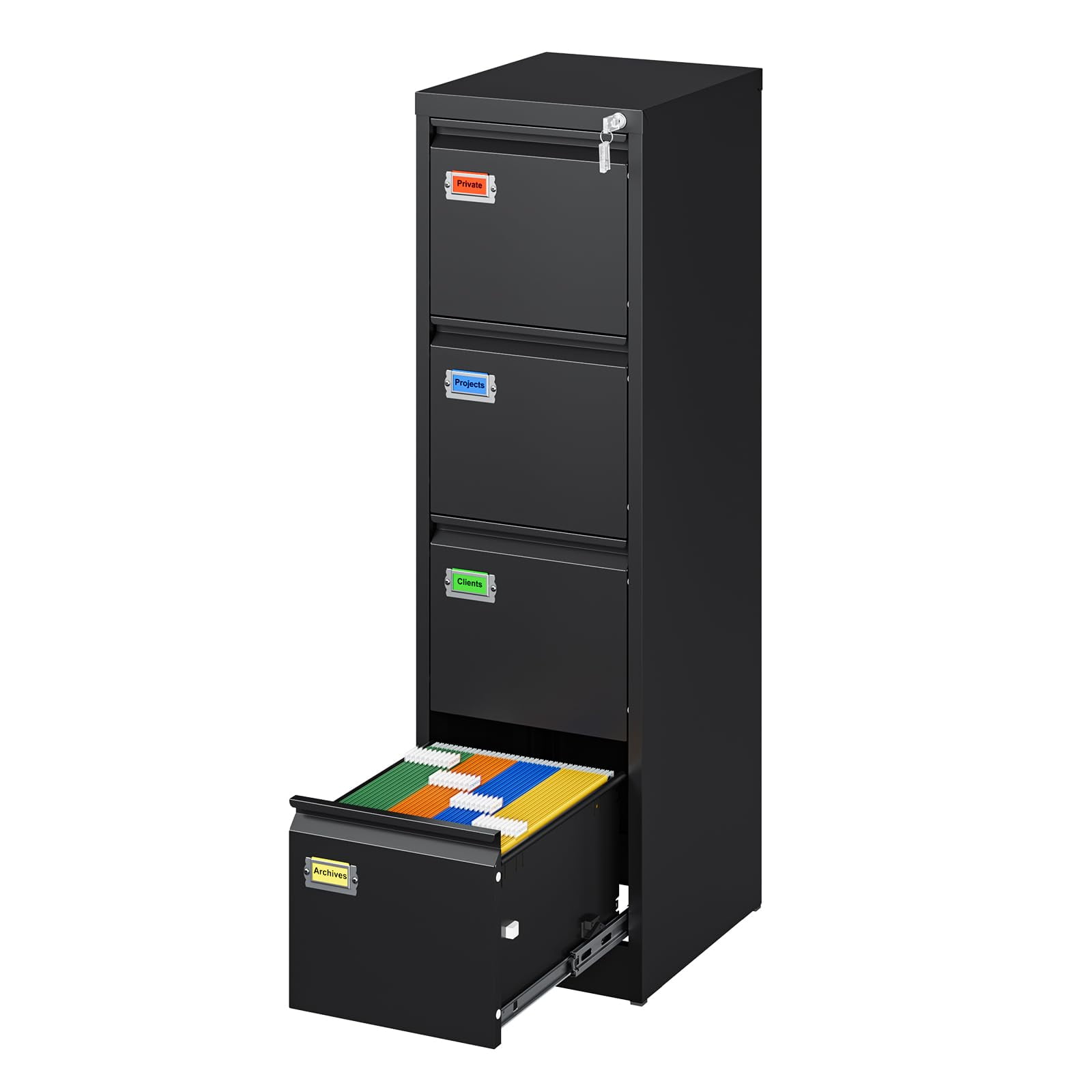 4 Drawer Locking File Cabinet, Vertical Metal Filing Storage Cabinet ...