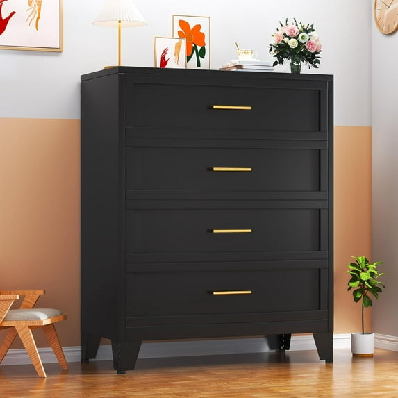 4-Drawer Metal Dresser for Bedroom, Closet Dressers Chest with Fluted ...