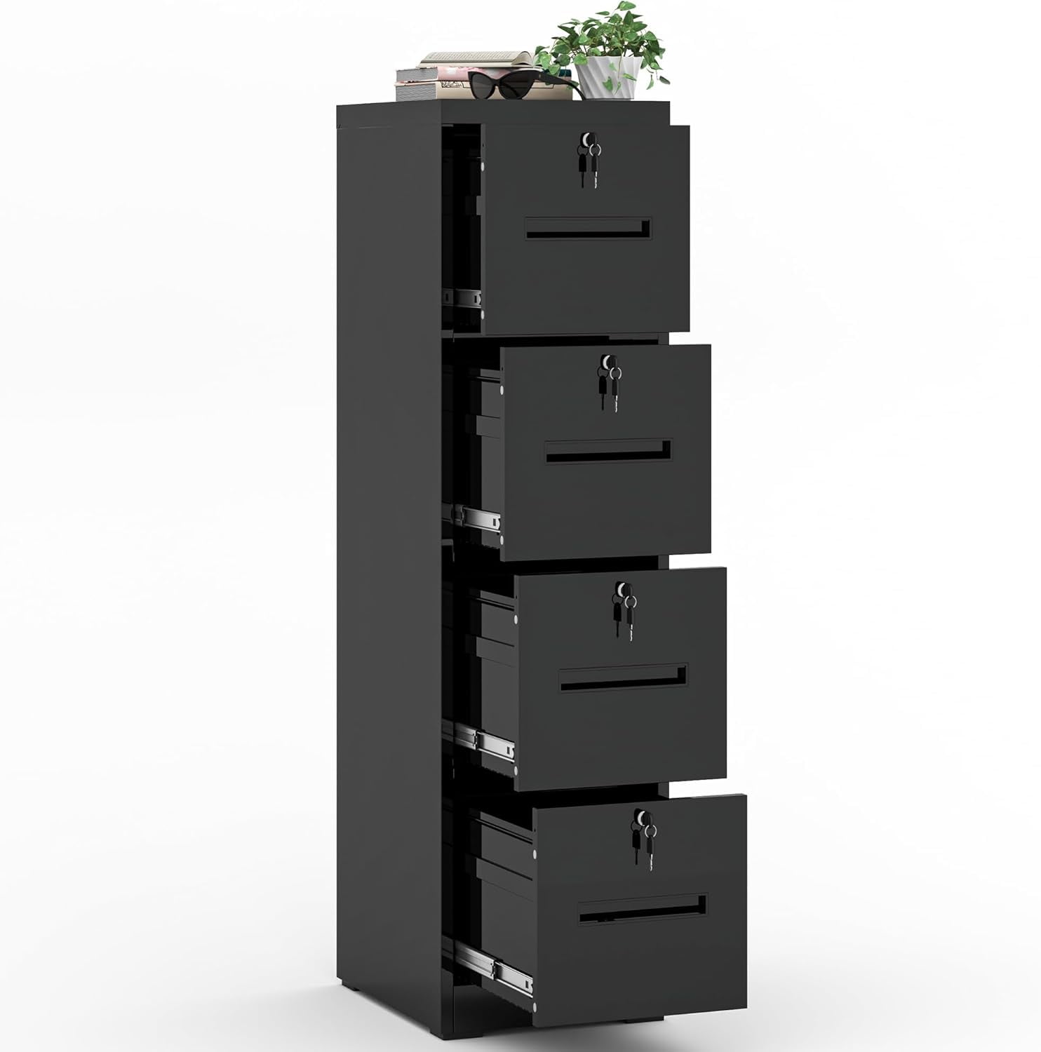 4 Drawer Metal File Cabinet with 4 Unique Locks Heavy Duty Locking File ...