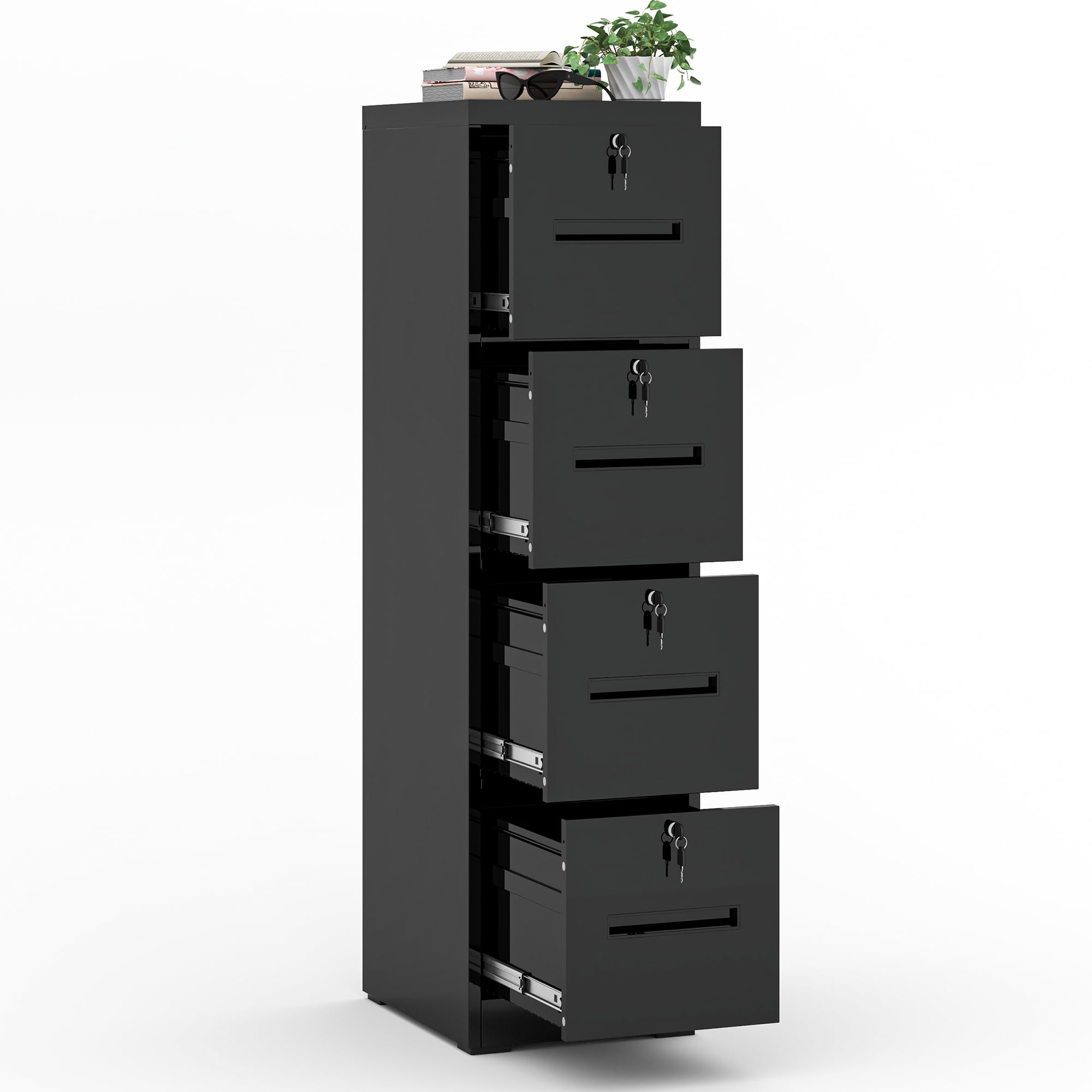 4 Drawer Metal Vertical Black Filing Cabinets with Lock for Home Office ...