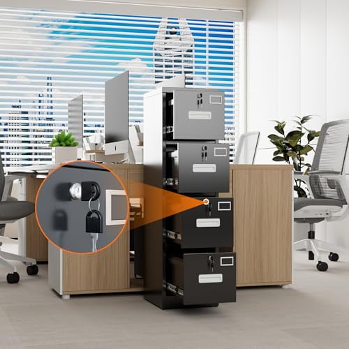 4 Drawer Metal Vertical File Cabinet with 4 Independent Locks, Home ...