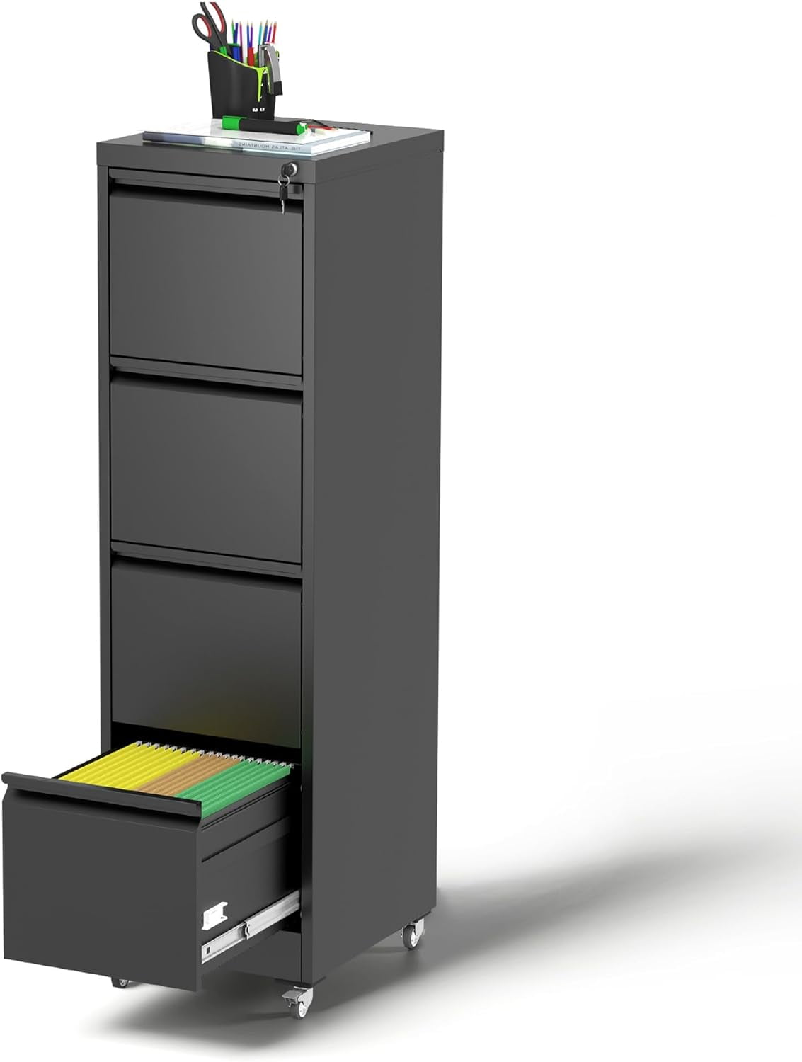 4 Drawer Mobile File Cabinet, Under Desk File Cabinet,Metal Filing ...