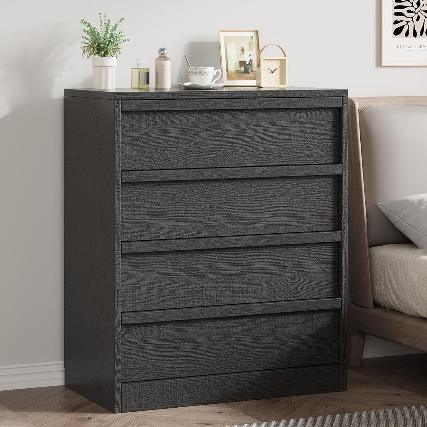 4-Drawer Nightstand, Modern Bedside Table with Storage & Anti-Tip ...