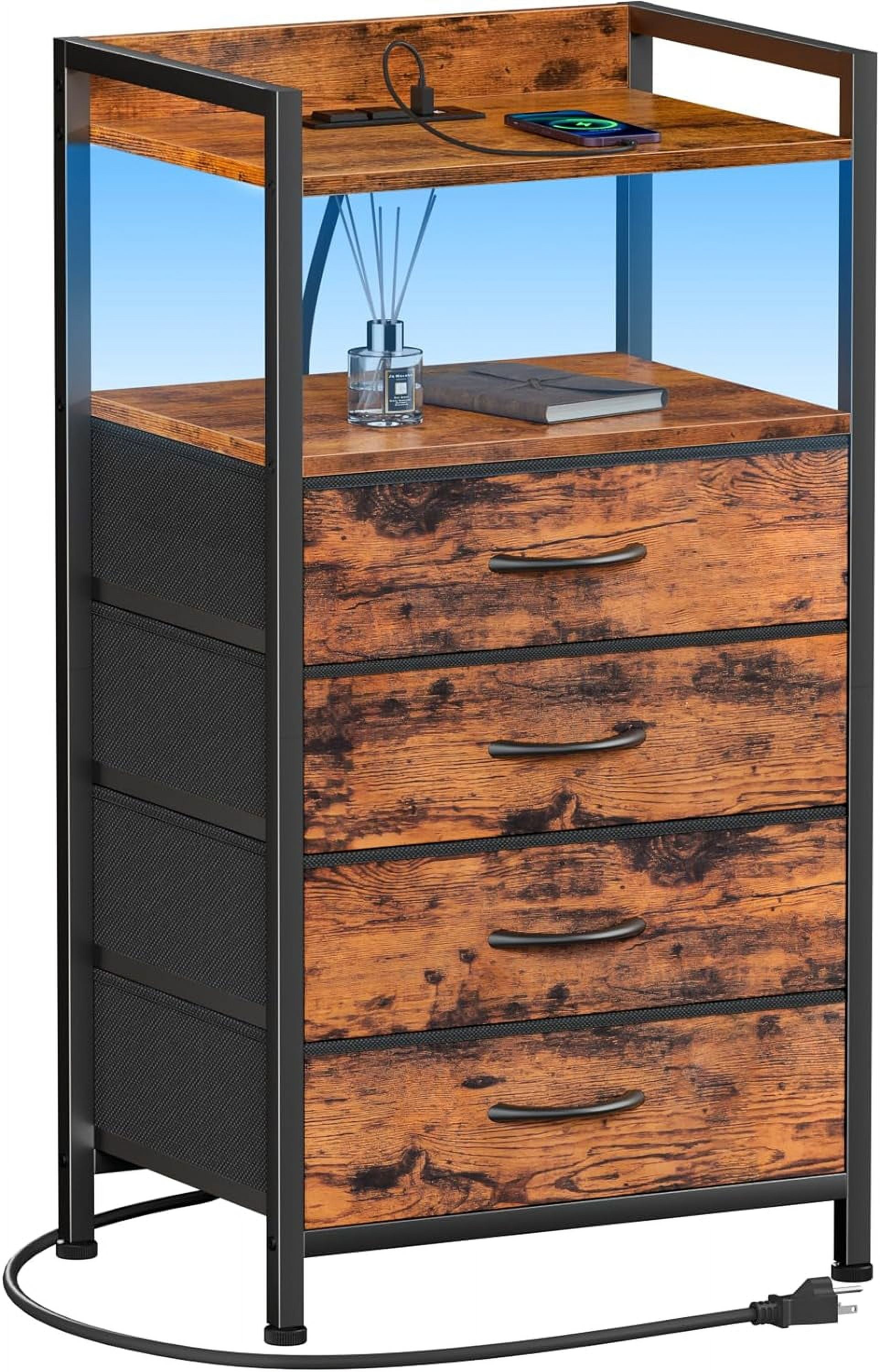 4 Drawer Nightstand with Shelf, Tall Black Dresser for Bedroom with Led ...