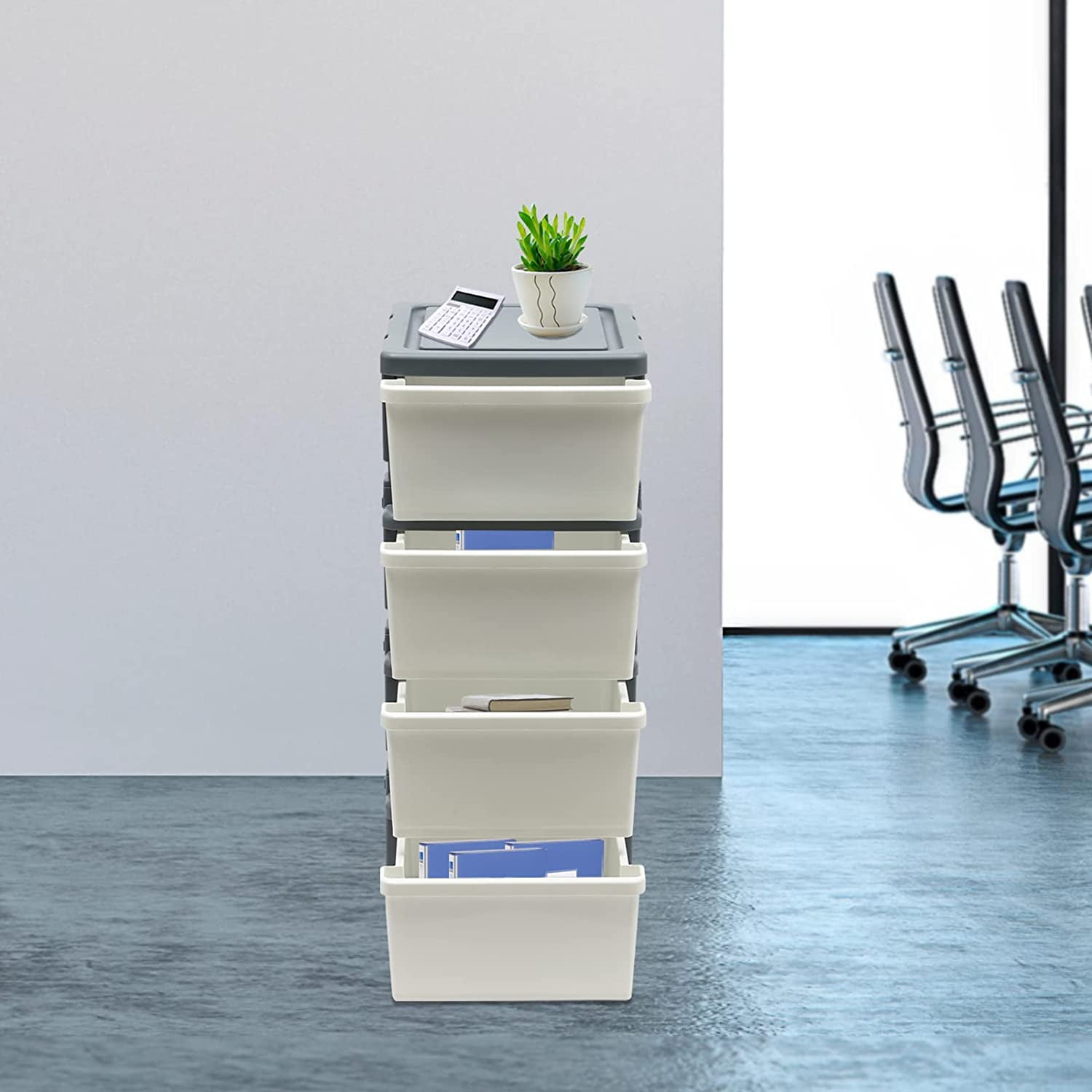 4-Drawer Plastic Drawer Organizer with Universal Wheel, Storage Cabinet ...