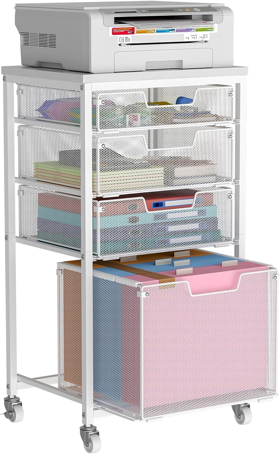 4 Drawer Rolling File Cart with Wheels, Mobile Filing Cabinet for Home ...