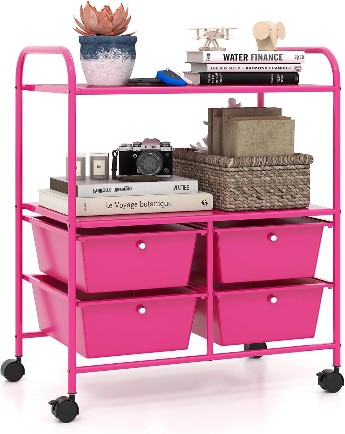4-Drawer Rolling Storage Cart with 2 Shelves, Mobile Utility Cart with ...
