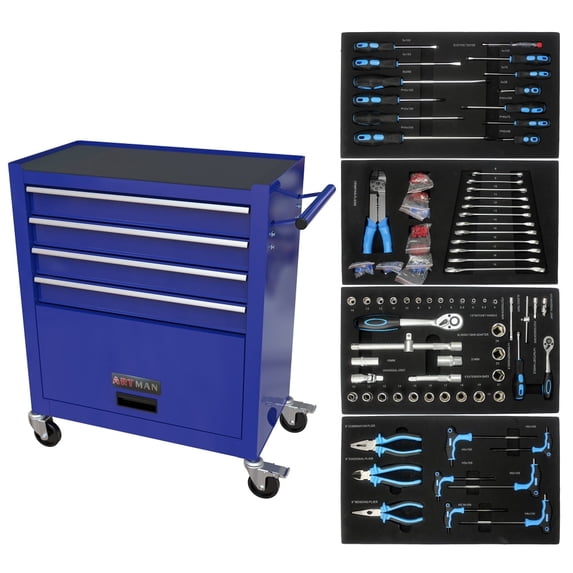 4-Drawer Rolling Tool Cabinet with 328PCS Tool Set, Lockable Steel Tool ...