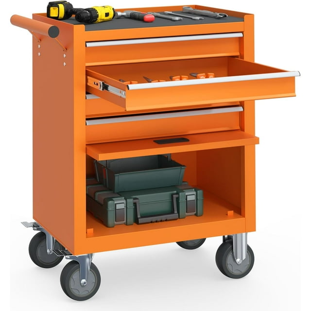 4 Drawer Rolling Tool Chest, Metal Tool Cart on Wheels, Key Locking & Drawer Storage ...